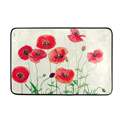 ZOEO Poppy Flower Bath Rugs Red Floral Bathroom Mat Memory Foam Shower Floor Rug Absorbent Non Slip Light Luxury for Home Hotel Door Kitchen Thick Soft Washable 15.7 x 23.6 Inch