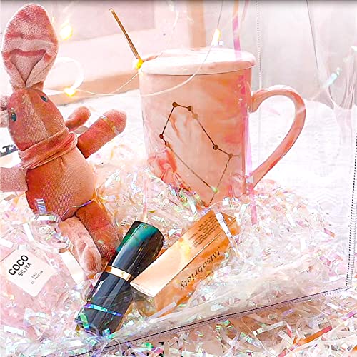 Zwish 1LB Sparkly Iridescent Film PP Hamper Shreds & Strands Shredded Crinkle Confetti for DIY Gift Wrapping & Basket Filling
