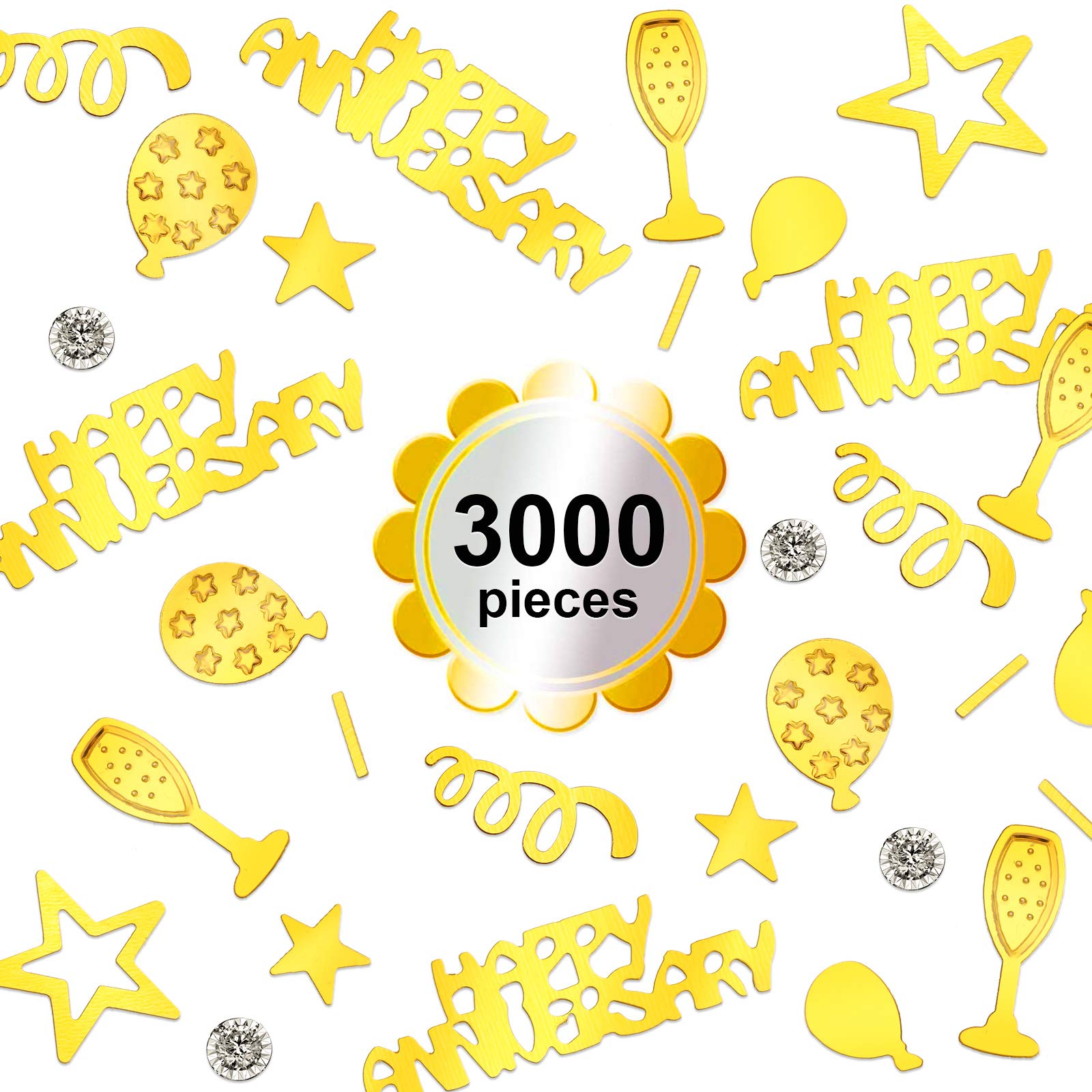 Skylety 3000 Pieces Happy Anniversary Confetti Party Decoration Scatter Confetti Metallic Foil Table Decorations for Anniversary Party DIY Arts Crafting Supplies(Gold)