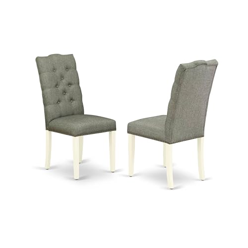 East West Furniture HBEL5-LWH-07 5 Piece Kitchen Table & Chairs Set Includes a Round Dining Room Table with Pedestal and 4 Gray Linen Fabric Parson Dining Chairs, 42x42 Inch, Linen White