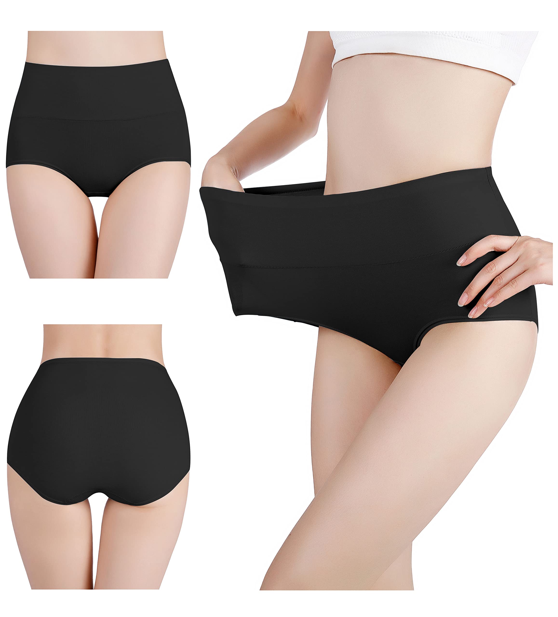 cauniss Cotton Panties High Waisted C Section Recovery Postpartum Soft Full Coverage Underwear for Women(7 Pack) (Black, Large, l)