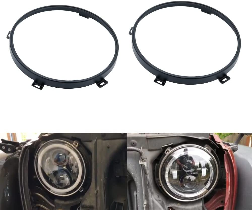 D-auto Black 7 Headlight Mounting Bracket Ring Headlamp Bezel Compatible with Jeep Wrangler JK 2007-2017 --Pair