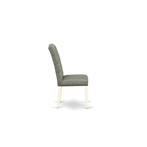 East West Furniture HBEL5-LWH-07 5 Piece Kitchen Table & Chairs Set Includes a Round Dining Room Table with Pedestal and 4 Gray Linen Fabric Parson Dining Chairs, 42x42 Inch, Linen White