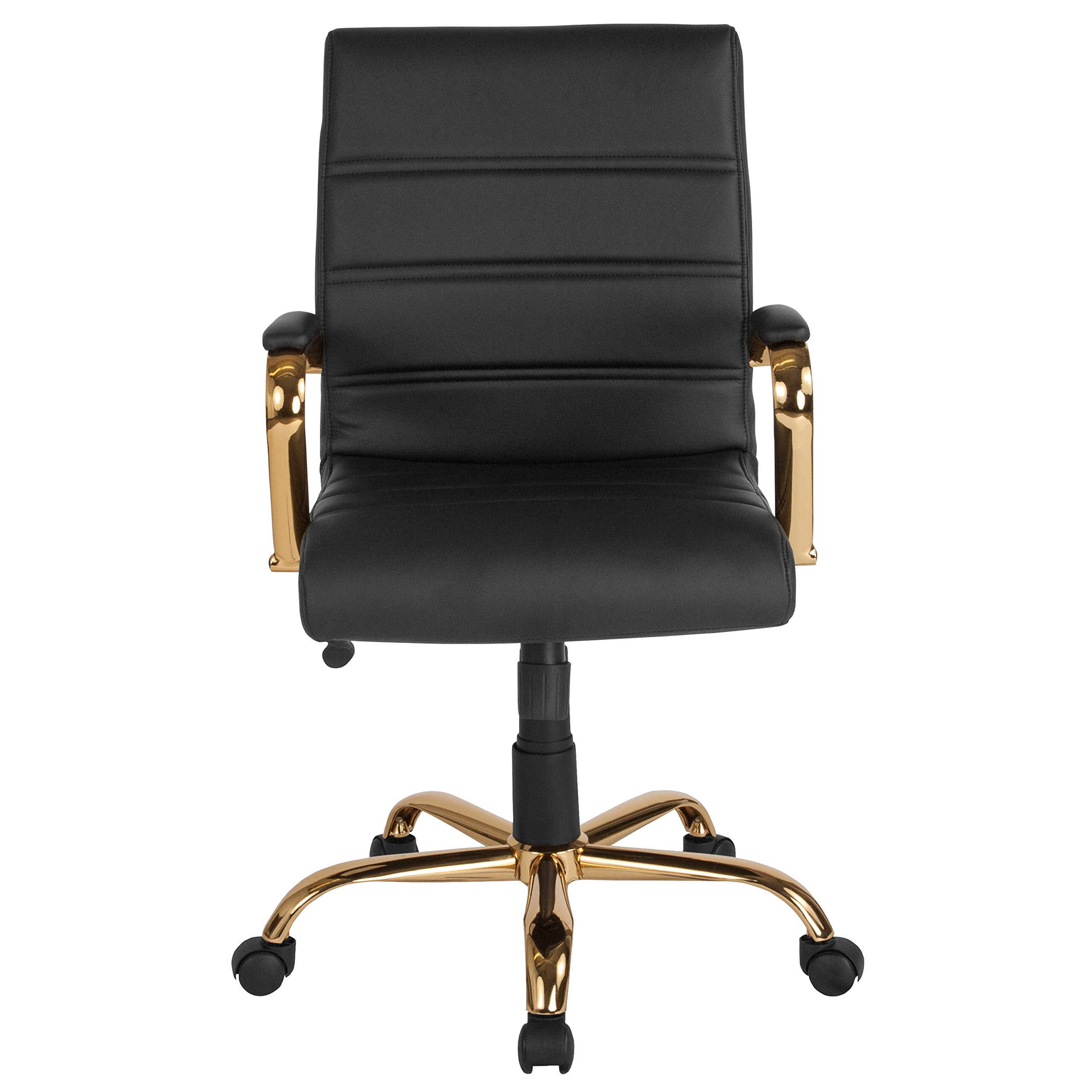 Merrick Lane Milano Contemporary Mid-Back Black Faux Leather Home Office Chair with Padded Gold Arms