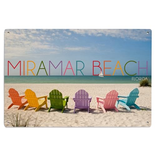 Lantern Press 6x9 Inch Wood Sign, Ready to Hang Wall Decor, Miramar Beach, Florida, Colorful Beach Chairs