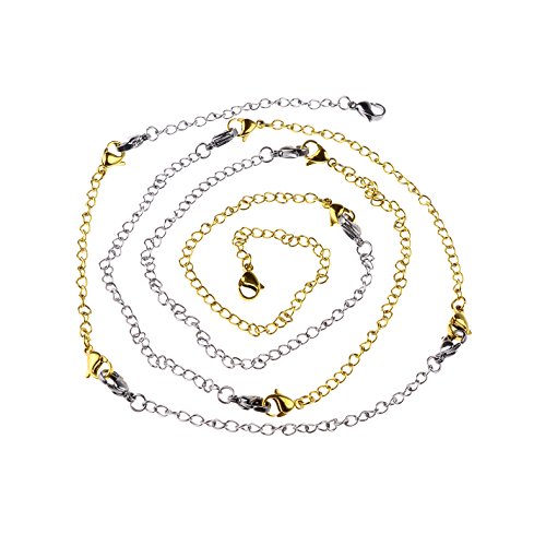 D-buy 8 Pcs Stainless Steel Necklace Extender Bracelet Extender Extender Chain Set 4 Different Length: 6 inch 4 inch 3 inch 2 inch (4 Gold, 4 Silver)
