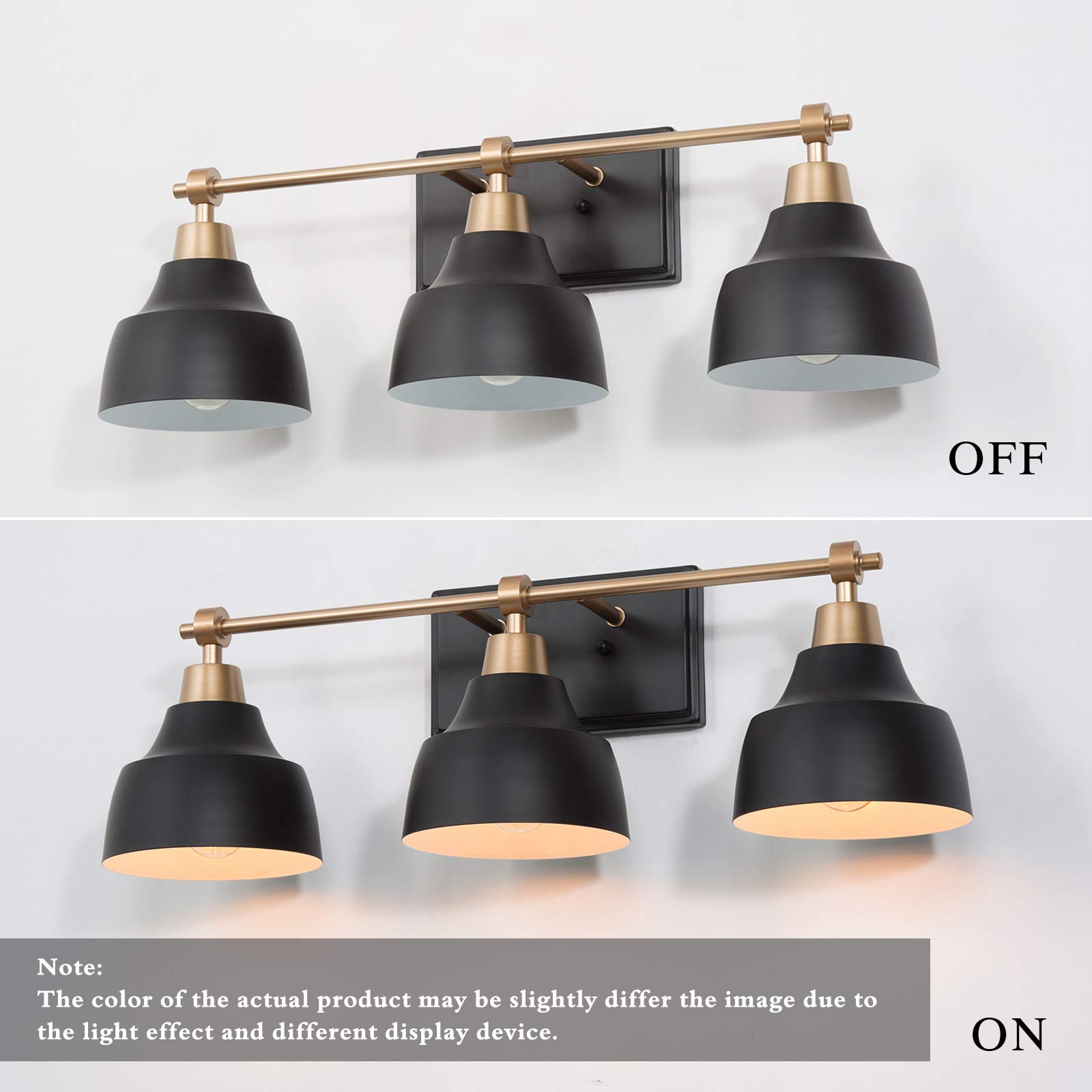 classy leaves Bathroom Light Fixtures, Farmhouse Bathroom Light Fixtures, 3-Light Bathroom Vanity Light with Black Metal Shade and Gold Socket for Bathroom, Hallway, 24.5’’ L x 7’’ W x 8’’ H