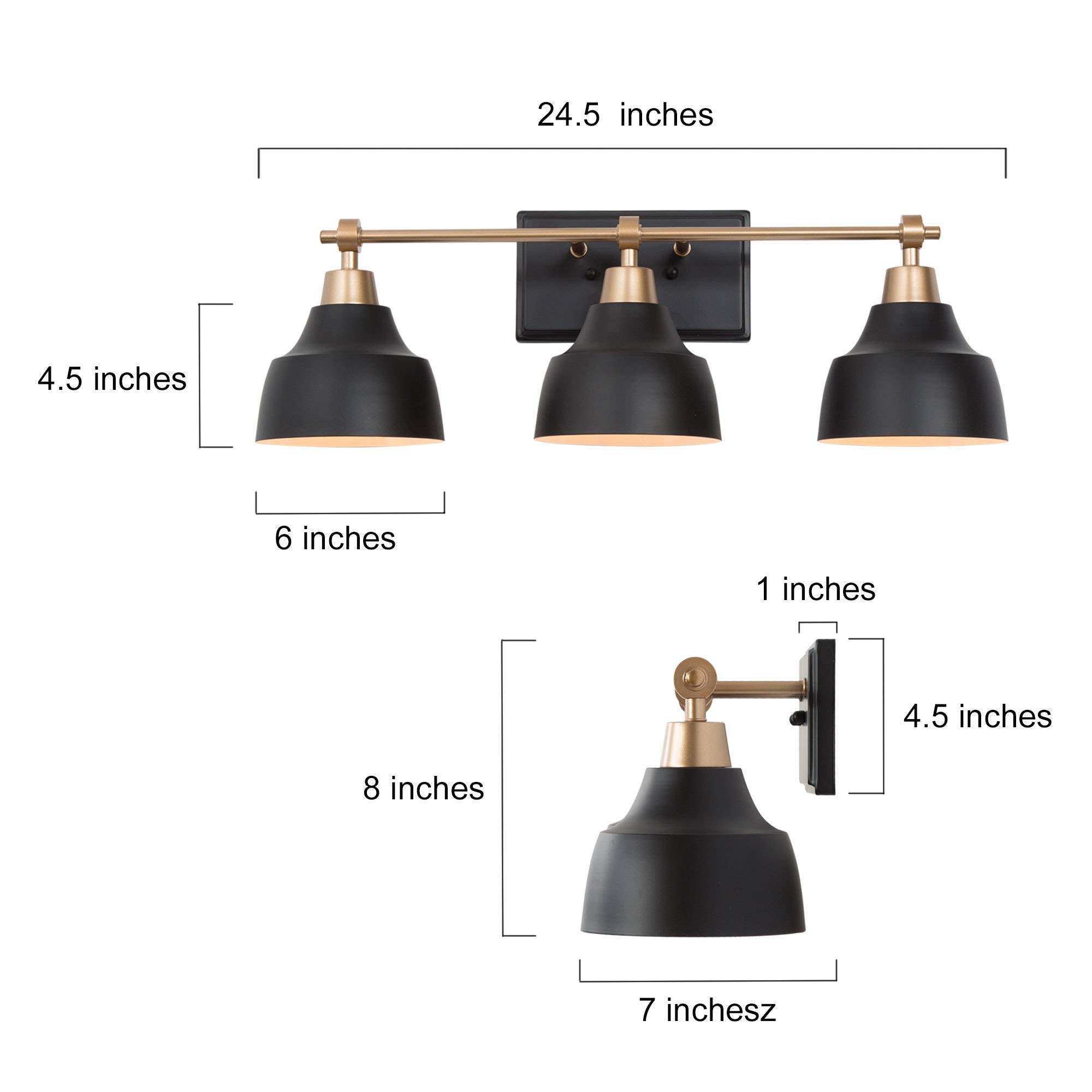 classy leaves Bathroom Light Fixtures, Farmhouse Bathroom Light Fixtures, 3-Light Bathroom Vanity Light with Black Metal Shade and Gold Socket for Bathroom, Hallway, 24.5’’ L x 7’’ W x 8’’ H