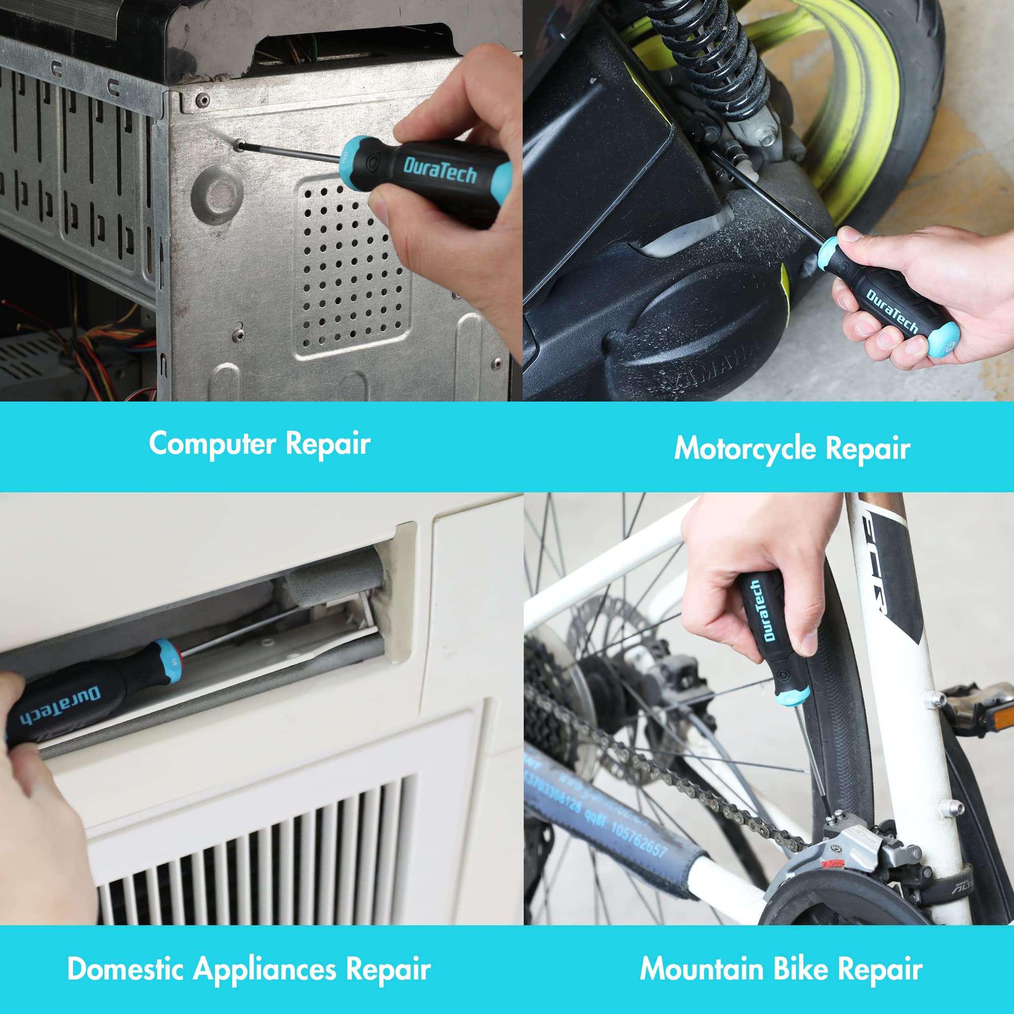 DURATECH 6-Piece Magnetic Screwdrivers Set, 3 Phillips and 3 Flat Head S2 Steel Screwdriver Set with 180° Rotating Storage Rack, Professional Cushion Grip Screw Drivers Tool Set