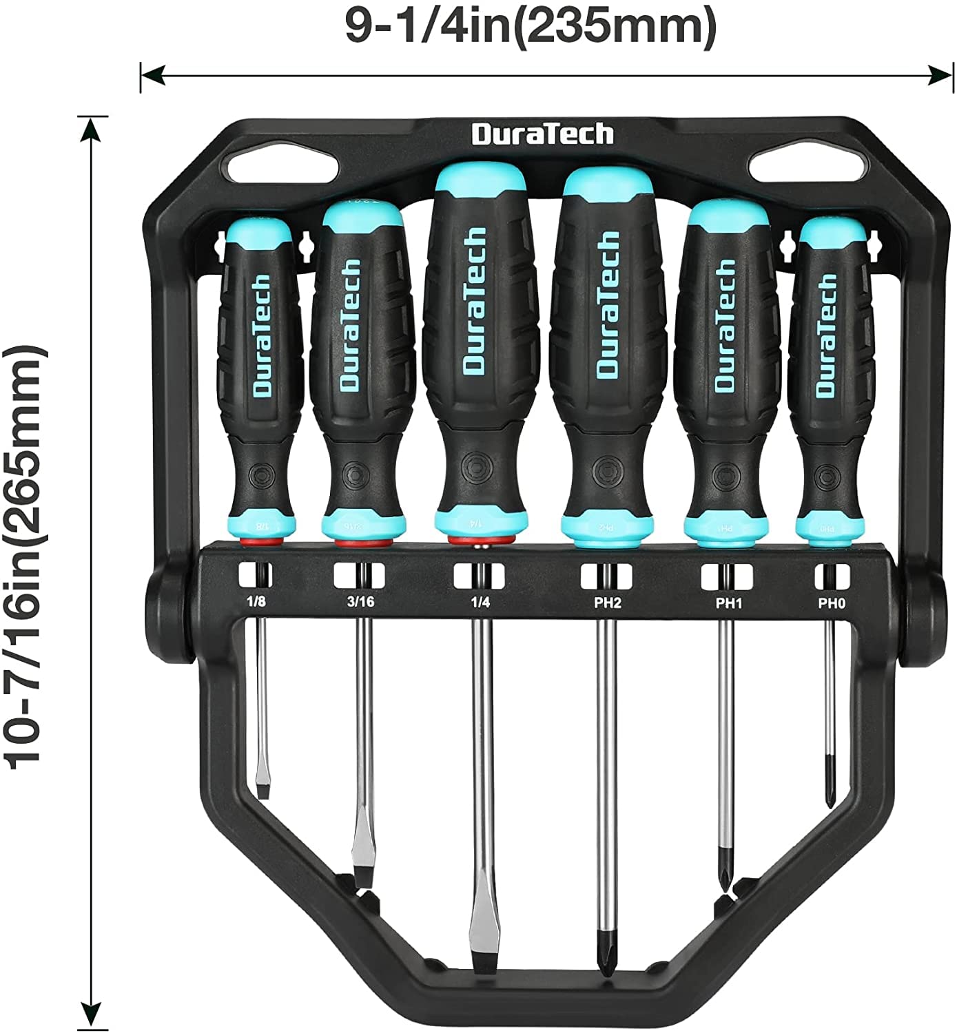 DURATECH 6-Piece Magnetic Screwdrivers Set, 3 Phillips and 3 Flat Head S2 Steel Screwdriver Set with 180° Rotating Storage Rack, Professional Cushion Grip Screw Drivers Tool Set