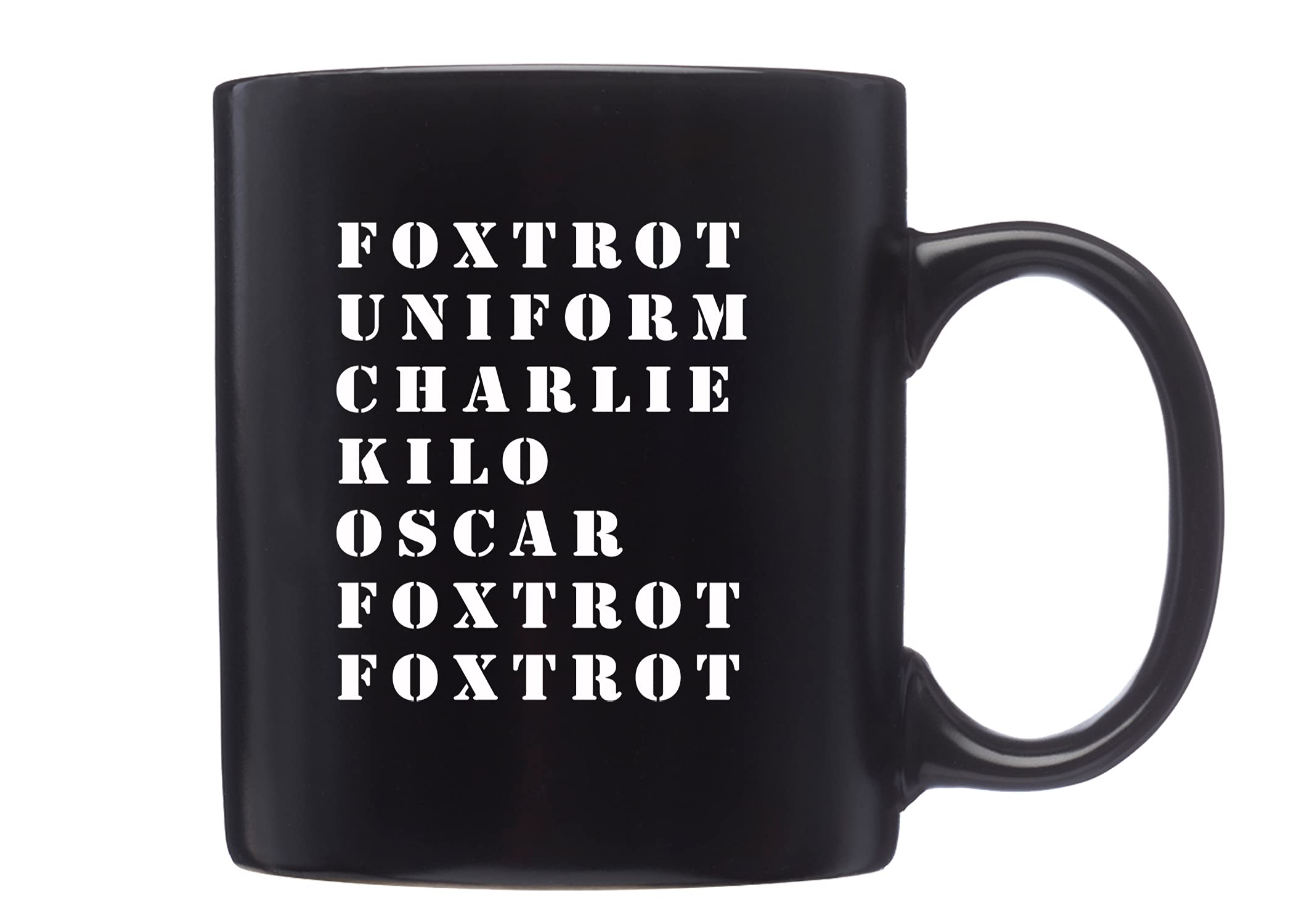 Rogue River Tactical Funny Novelty Coffee Mug - Military Alphabet Foxtrot OFF Black Cup, Great Gift Idea for Military Veteran, 11 Oz, Black