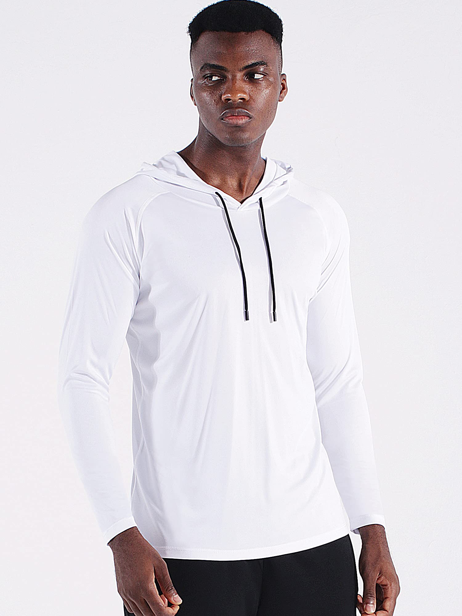 CADMUS Men's Workout Long Sleeve Fishing Shirts UPF 50+ Sun Protection Dry Fit Hoodies,1 Pack,096,White,Large
