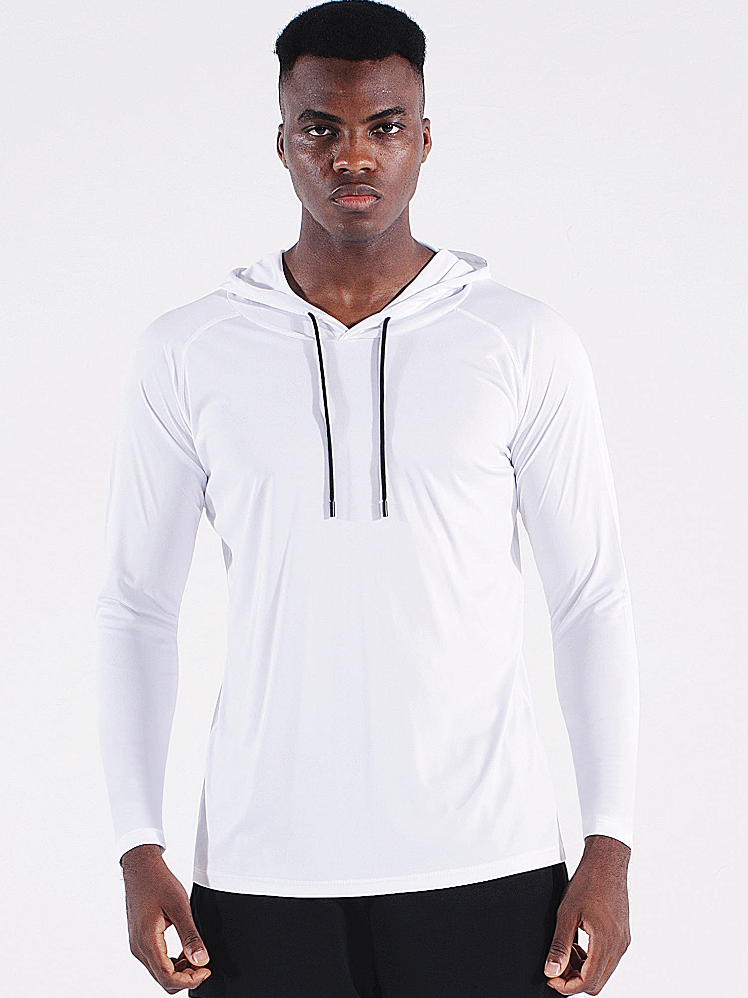 CADMUS Men's Workout Long Sleeve Fishing Shirts UPF 50+ Sun Protection Dry Fit Hoodies,1 Pack,096,White,Large
