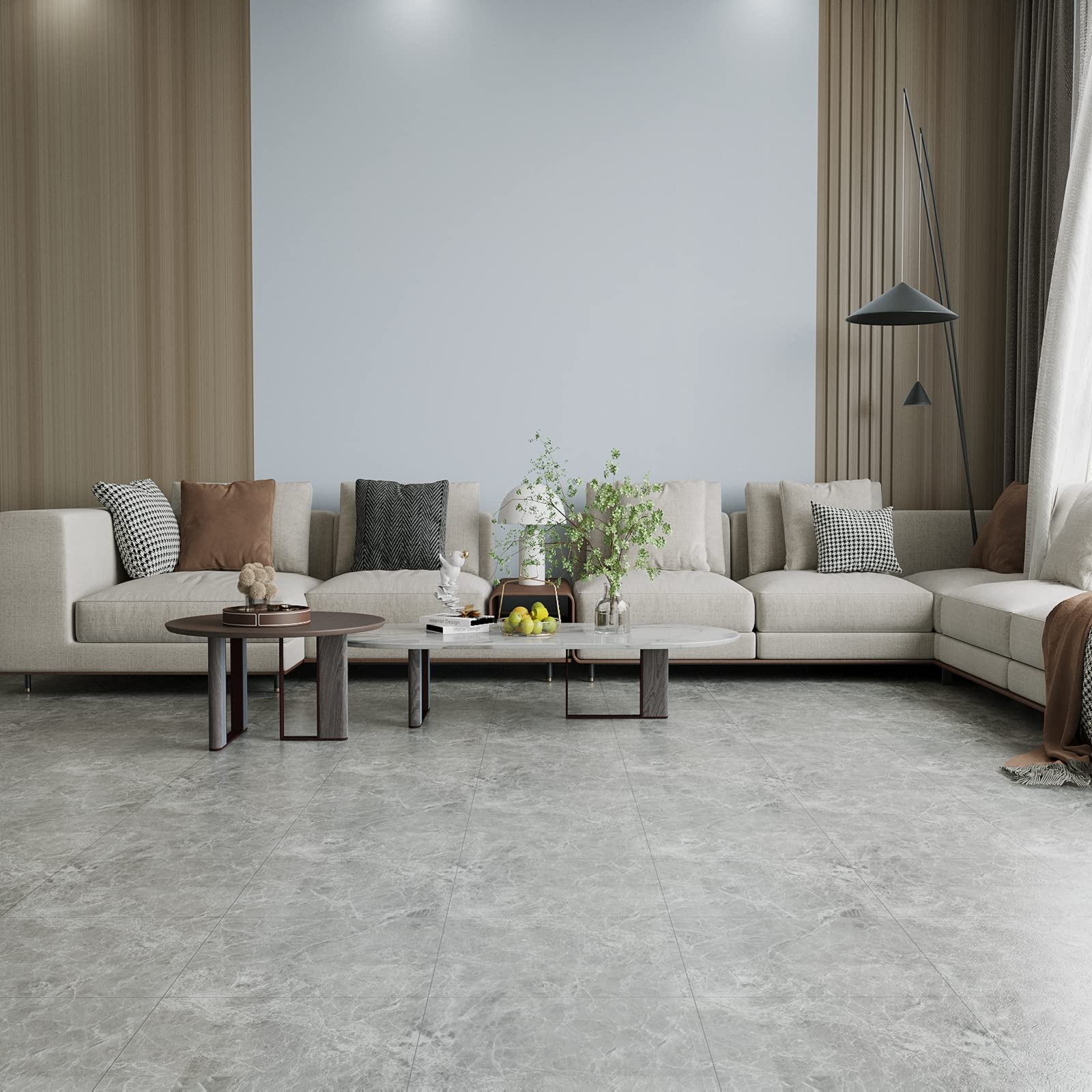 VEELIKE Peel and Stick Floor Tiles Vinyl 12''x12'' Grey Marble Vinyl Flooring 12 Pack Stick on Floor Tiles Waterproof Removable Self Adhesive Vinyl Floor Tile for Bathroom Kitchen Bedroom Floor