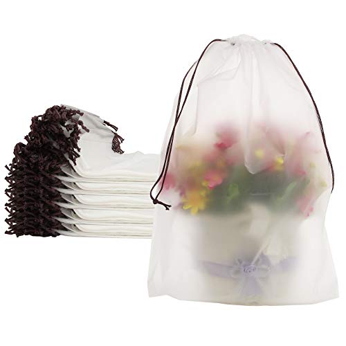150Pack Clear Drawstring Bags 12 x 16 inch, Clear Plastic Travel Bags with Double Cotton Drawstrings, Travel Garments Shoe Organizing Storage Plastic Bags, Gift Wrapping, Wedding Favor Bags