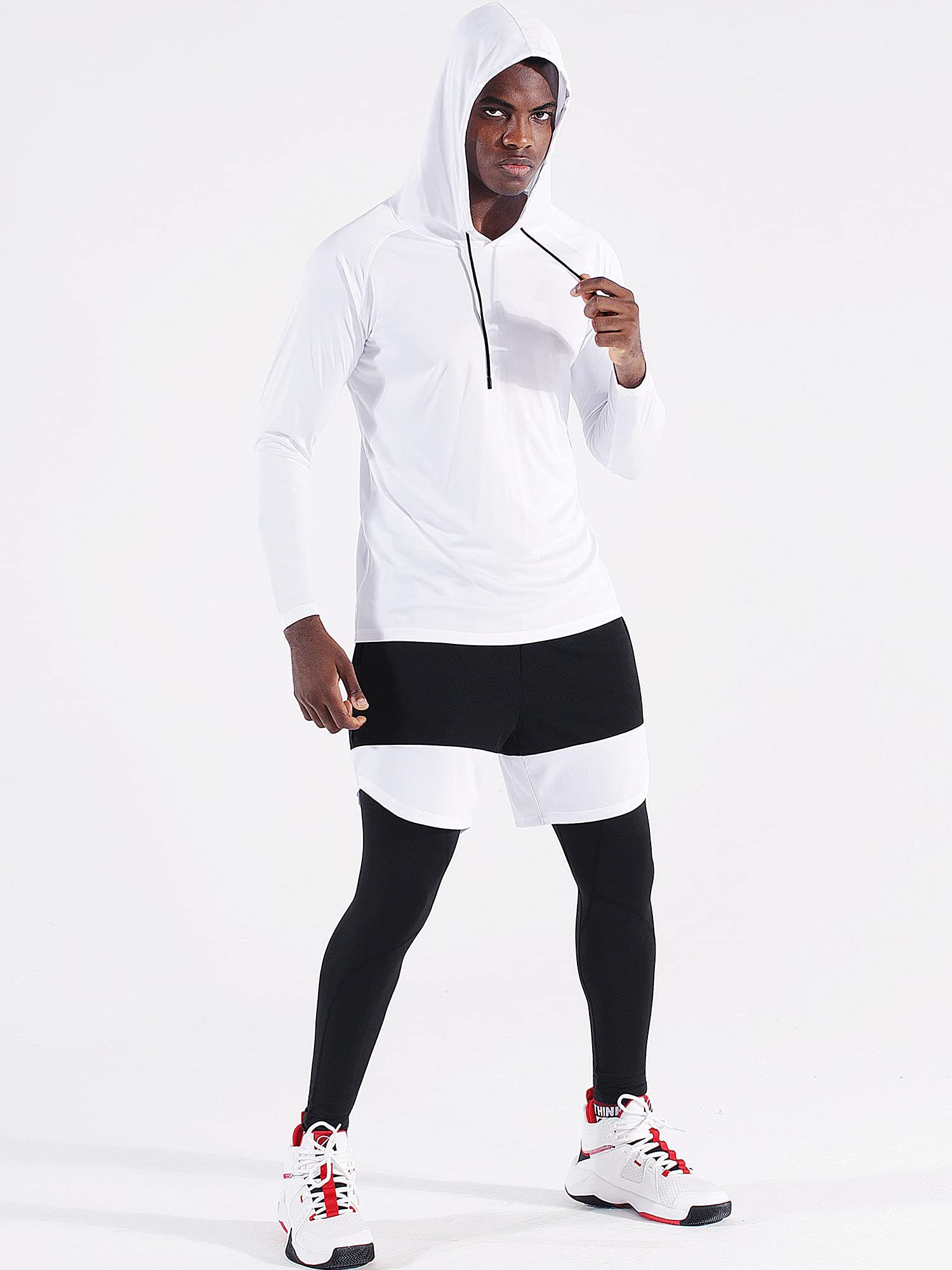 CADMUS Men's Workout Long Sleeve Fishing Shirts UPF 50+ Sun Protection Dry Fit Hoodies,1 Pack,096,White,Large