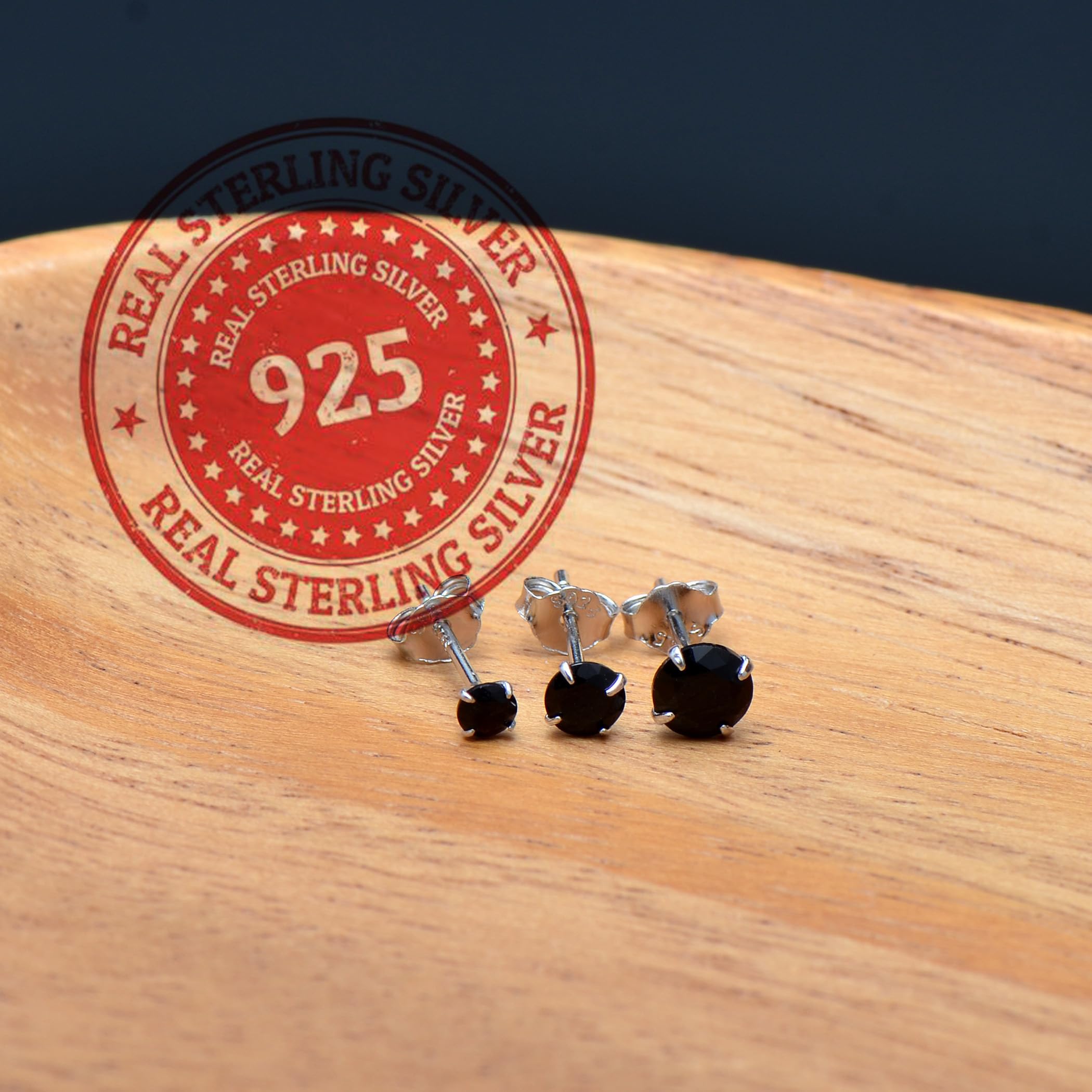 Black Cubic Zirconia Studs Sterling Silver Earrings for Women Man, 3 mm