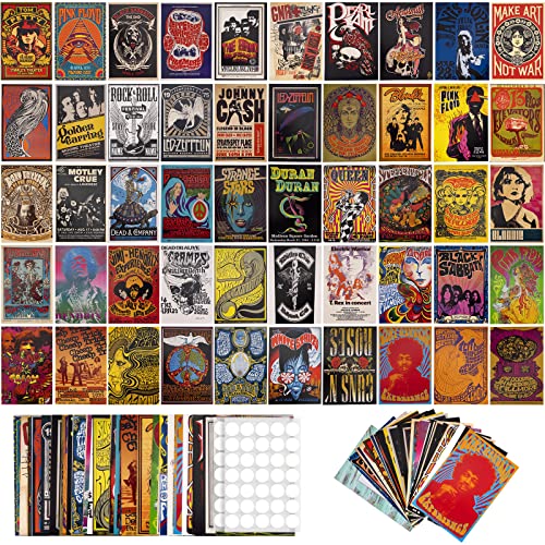 DRCUROTS 50PCS Vintage Wall Collage Kit Aesthetic Pictures Rock Posters for Room Aesthetic Cottagecore Room Decor Band Posters for Girls Boys Teen Bedroom, 4x6 inch