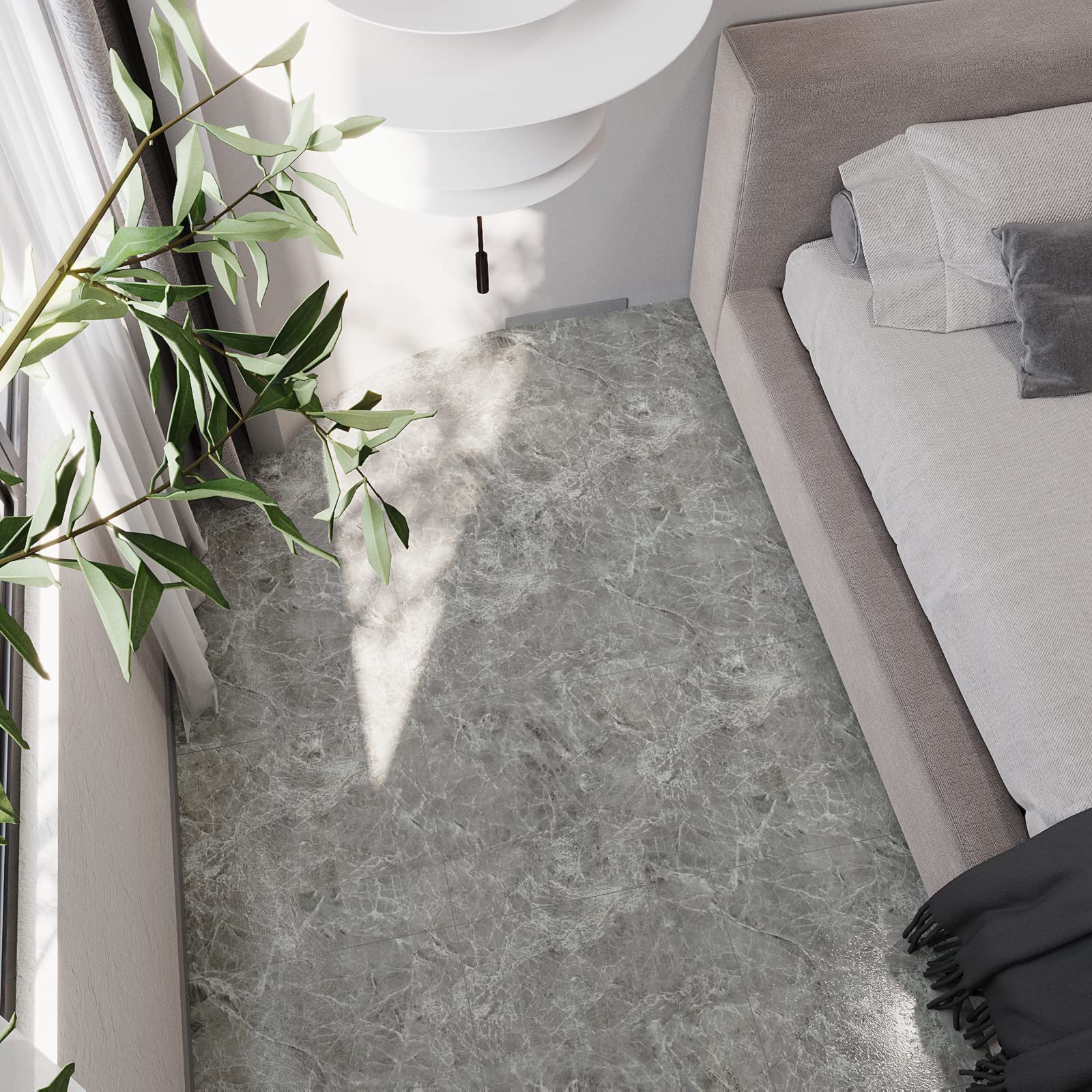 VEELIKE Peel and Stick Floor Tiles Vinyl 12''x12'' Grey Marble Vinyl Flooring 12 Pack Stick on Floor Tiles Waterproof Removable Self Adhesive Vinyl Floor Tile for Bathroom Kitchen Bedroom Floor