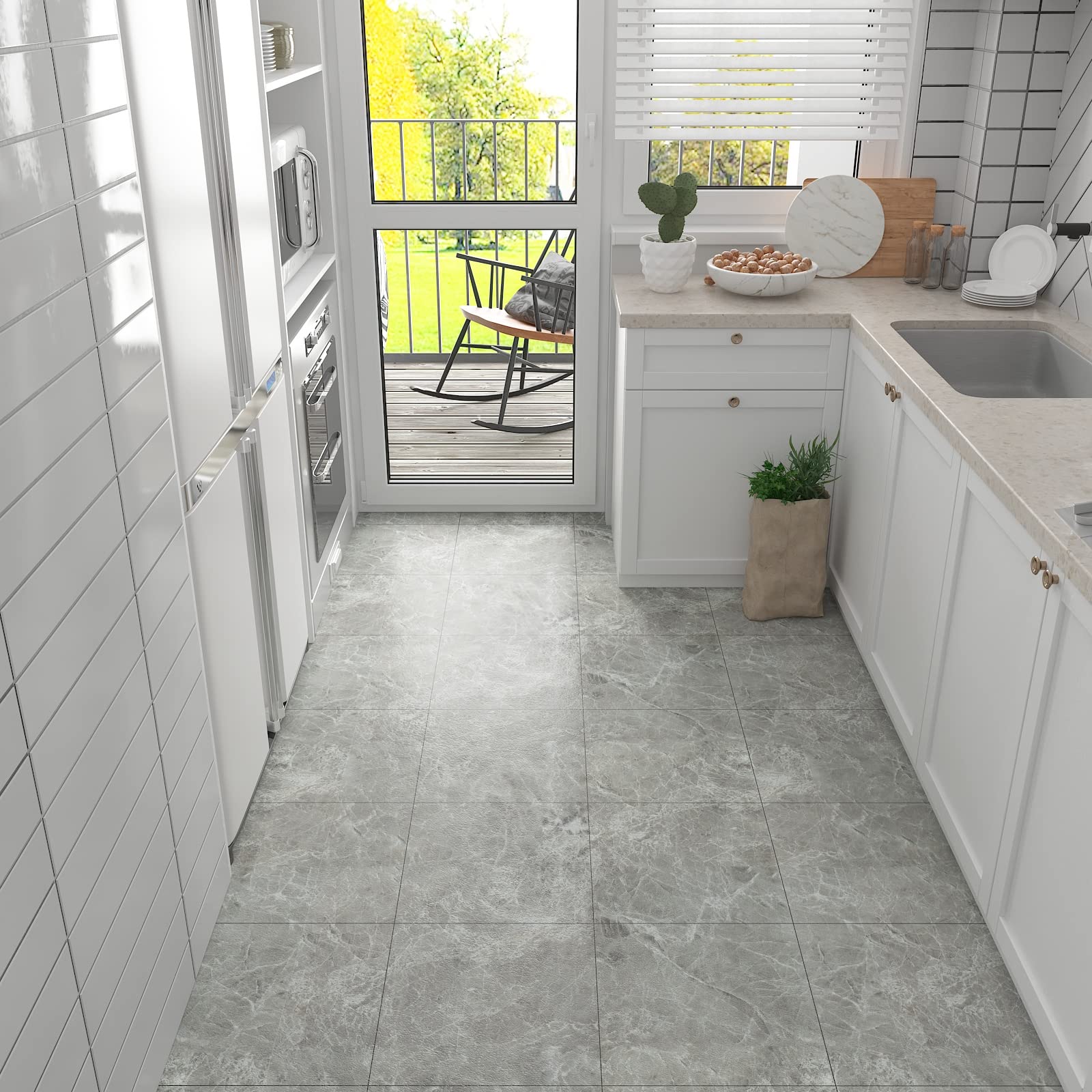 VEELIKE Peel and Stick Floor Tiles Vinyl 12''x12'' Grey Marble Vinyl Flooring 12 Pack Stick on Floor Tiles Waterproof Removable Self Adhesive Vinyl Floor Tile for Bathroom Kitchen Bedroom Floor