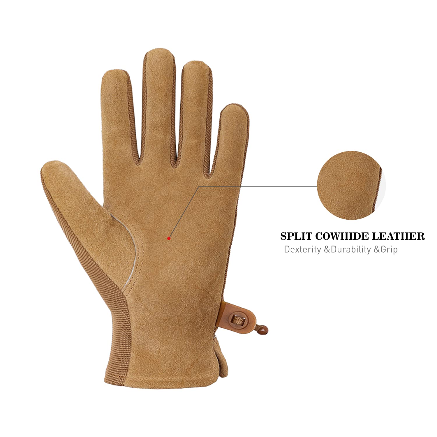 HANDLANDY Gardening Gloves for Women Flexible & Durable, Breathable Utility Work Gloves Heavy Duty Leather Garden Yard Glove (Medium, khaki)