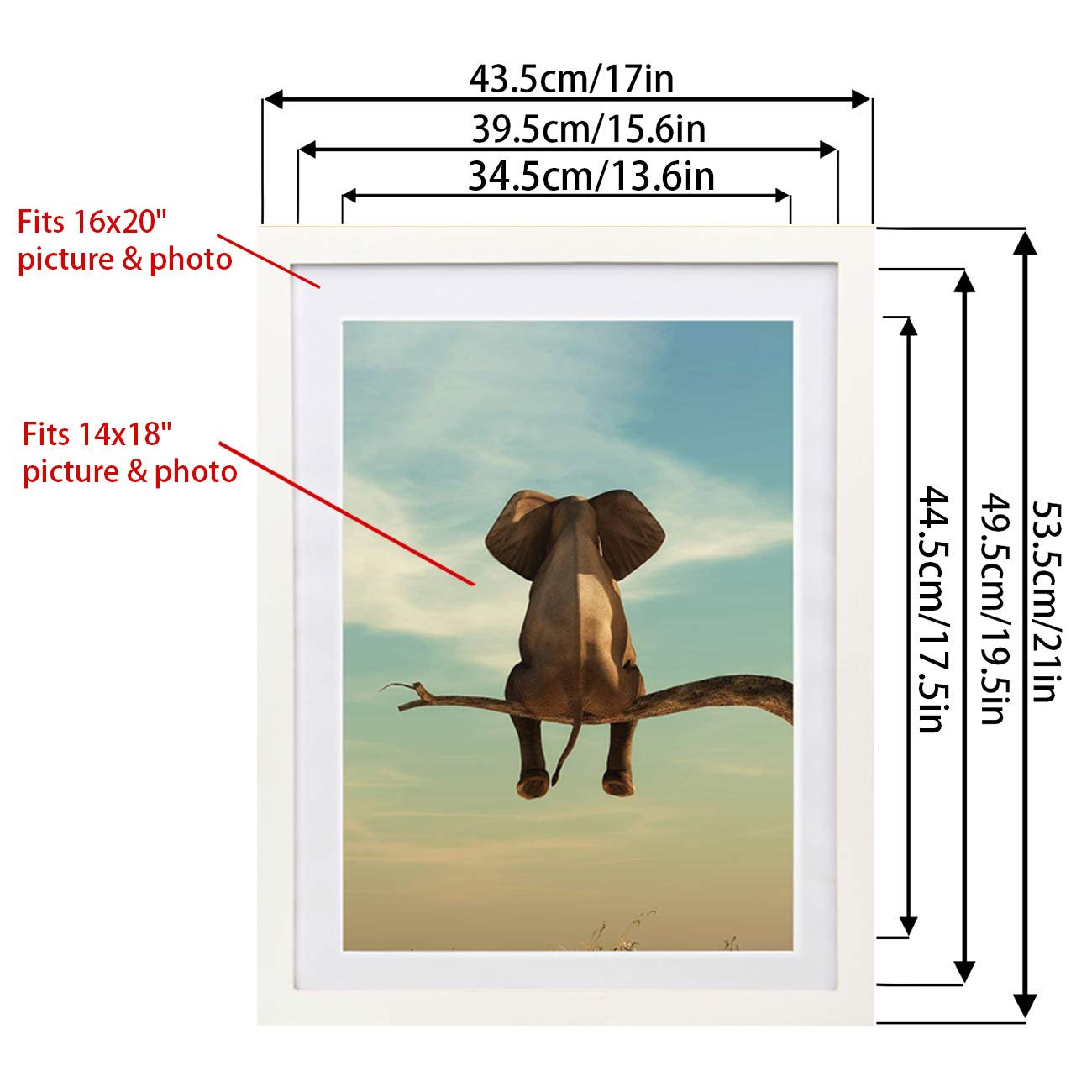 IOOSTAR 16x20 Diamond Painting Picture Frame , Display Pictures 14 x 18 inch/35x45 cm with Mat or 16 x 20 inch/40x50 cm Without Mat , Diamond Art Frame Wood White (YNCK0052)