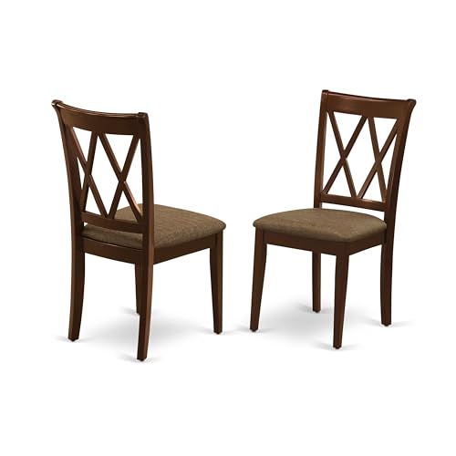 East West Furniture DMCL5-MAH-C 5 Piece Kitchen Table Set for 4 Includes a Round Dining Table with Dropleaf and 4 Linen Fabric Dining Room Chairs, 42x42 Inch, Mahogany
