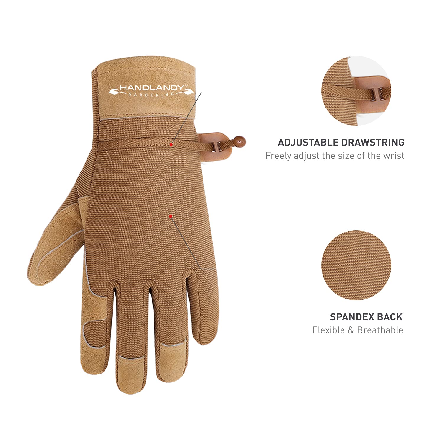 HANDLANDY Gardening Gloves for Women Flexible & Durable, Breathable Utility Work Gloves Heavy Duty Leather Garden Yard Glove (Medium, khaki)