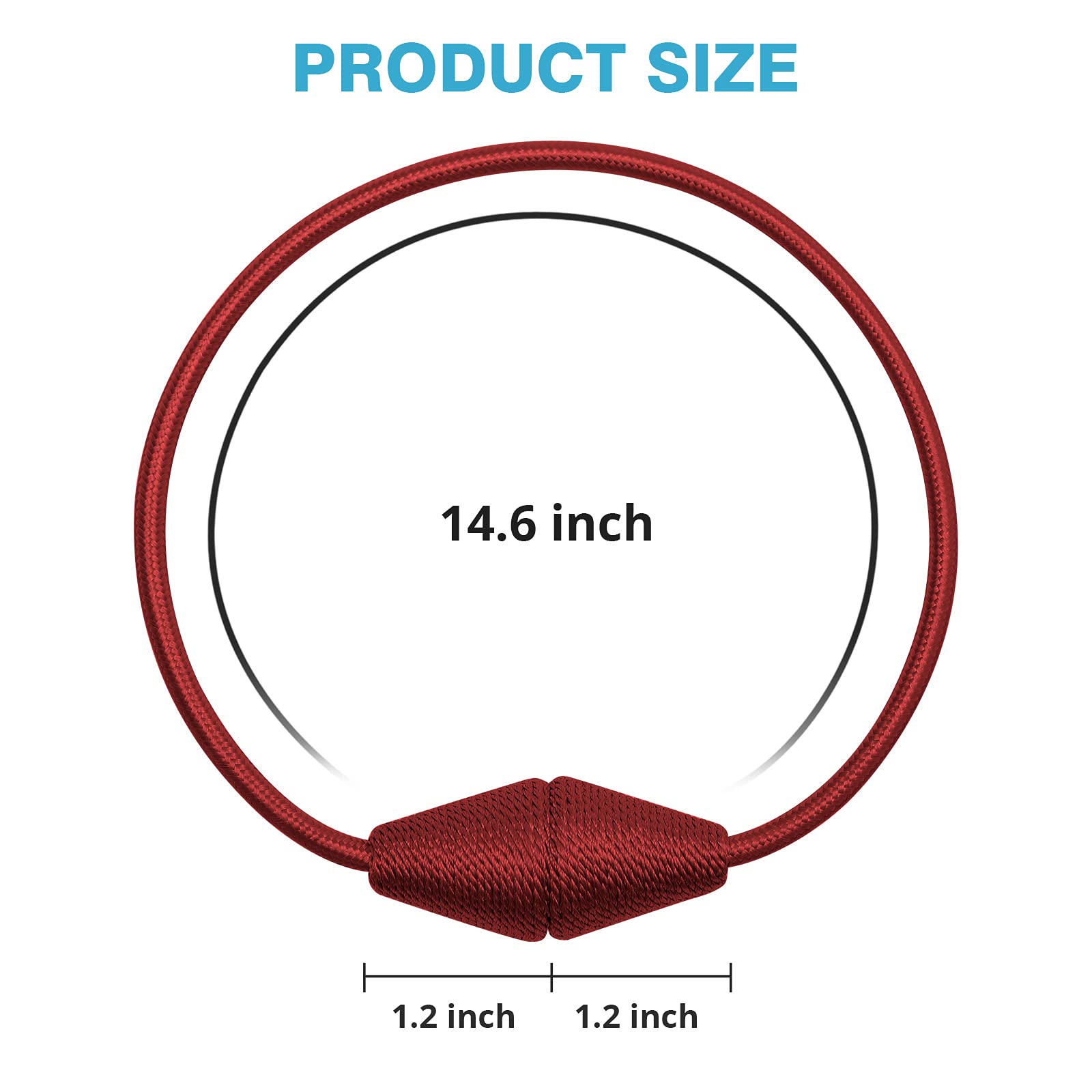 NICEEC 2 Pack Upgrade Magnetic Curtain Tiebacks 16 Inch Handmade Weave Rope Curtain Holdbacks Convenient Decorative Cone Curtain Drape Tie Backs for Home & Office Window Drapery (Red)