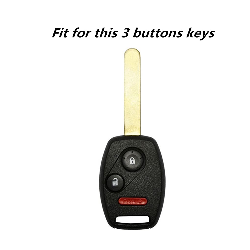WFMJ Leather for Honda Ridgeline Fit Odyssey Accord CR-V CR-Z Insight 3 Buttons Key Fob Case Cover Chain (Black)