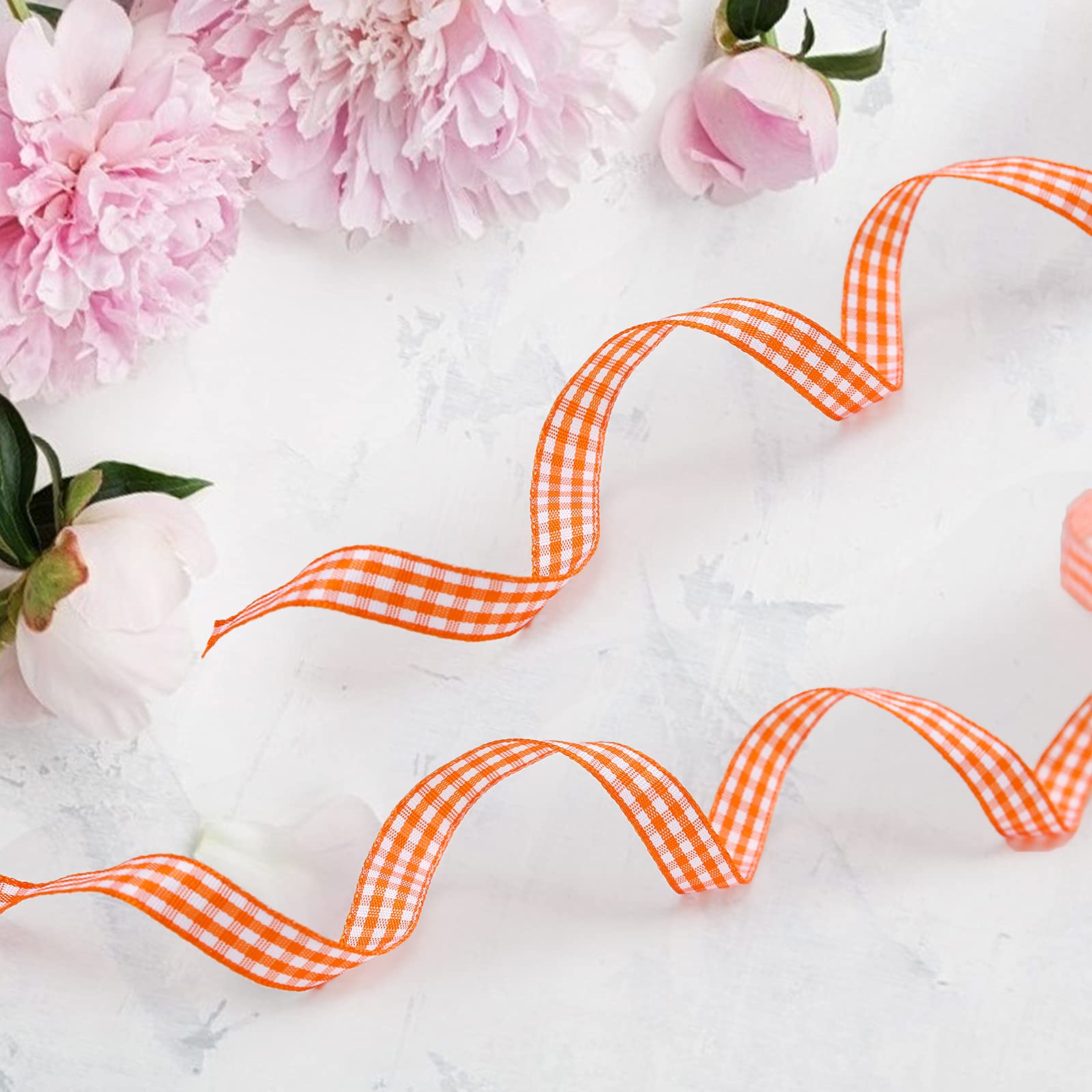 VGoodall Reddish-Orange Gingham Ribbon 3/8 x 50Yd Picnic Craft Ribbon Reddish-Orange Plaid Design for Hair Accessories Craft and Gift Wrapping Check Use for Baby Shower
