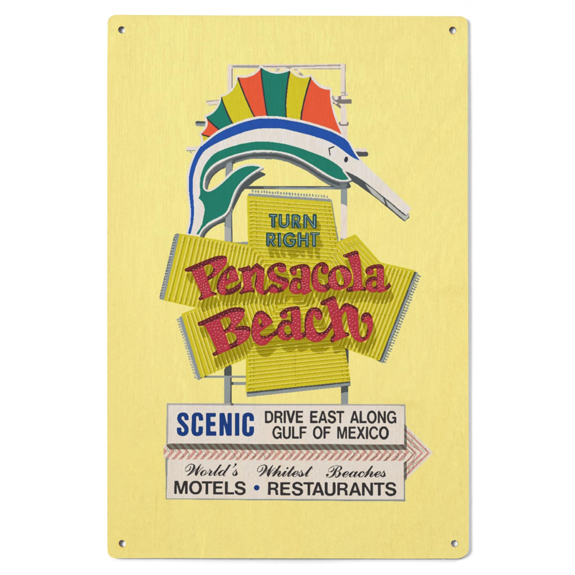 Lantern Press 6x9 Inch Wood Sign, Ready to Hang Wall Decor, Pensacola Beach, Florida, Sign,