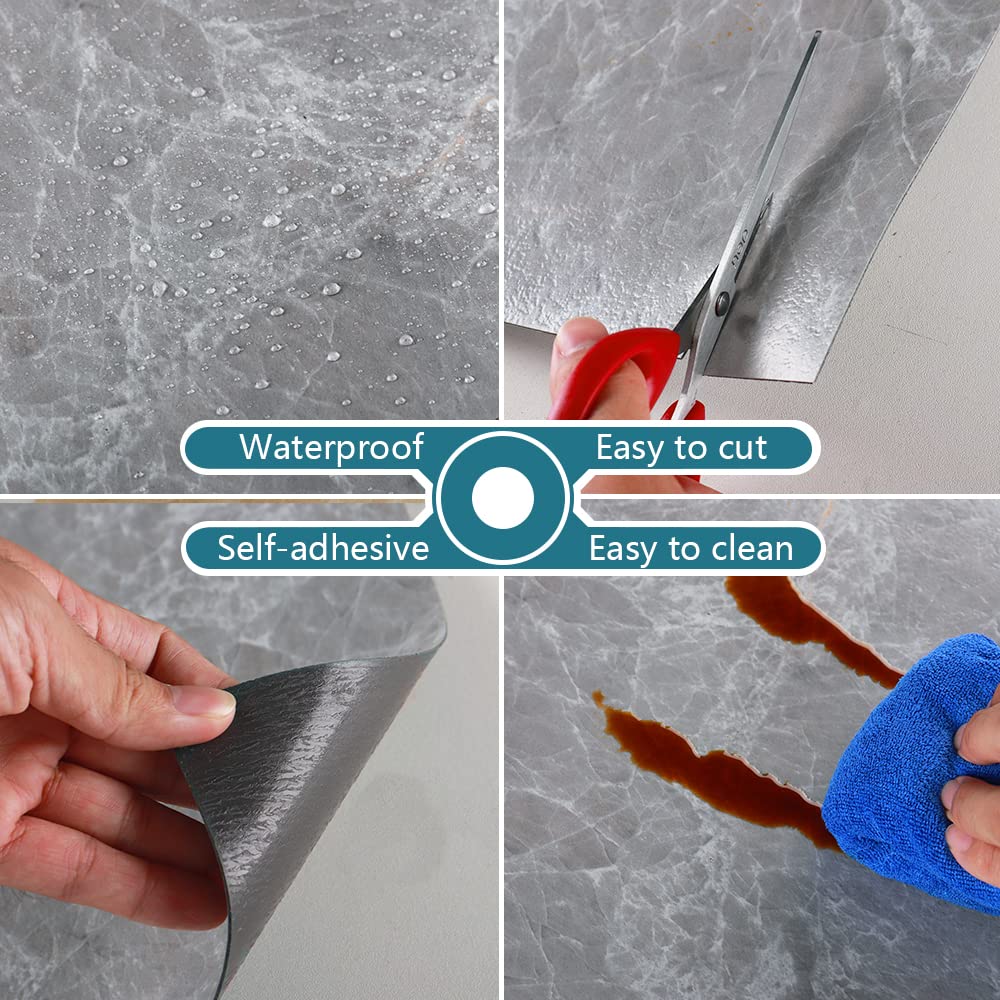 VEELIKE Peel and Stick Floor Tiles Vinyl 12''x12'' Grey Marble Vinyl Flooring 12 Pack Stick on Floor Tiles Waterproof Removable Self Adhesive Vinyl Floor Tile for Bathroom Kitchen Bedroom Floor