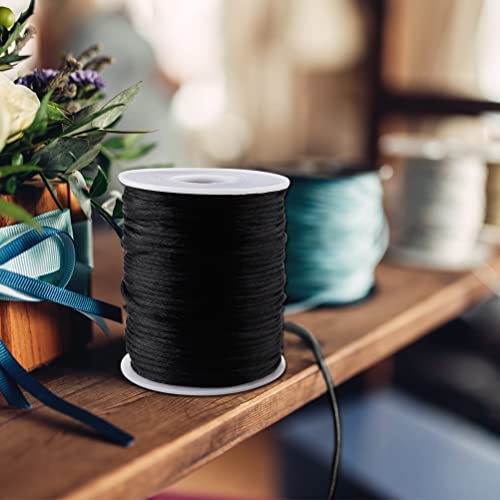 328Feet 2mm Satin Rattail Cord Black Nylon Cord Beading String for Chinese Knotting, Macramé, Beading, Necklaces,Jewelry Making Arts and Crafts (Black)