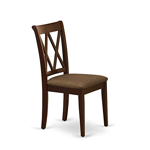 East West Furniture DMCL5-MAH-C 5 Piece Kitchen Table Set for 4 Includes a Round Dining Table with Dropleaf and 4 Linen Fabric Dining Room Chairs, 42x42 Inch, Mahogany