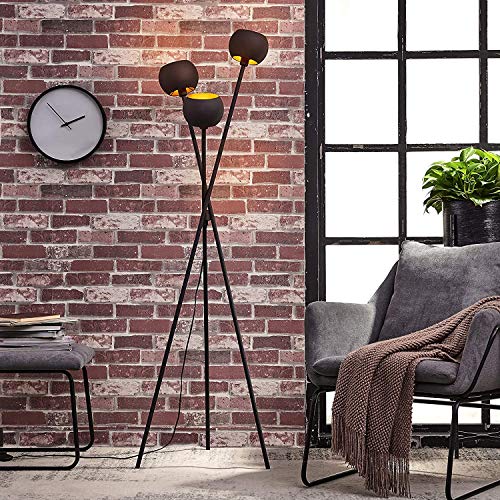 Archiology Black Modern Floor Lamp ,with 3 Matte Black Globe Head and Interwining Tripod Legs-Metal Tripod Floor Lamp for Mid-Century Living Room and Bedroom