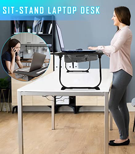 Lap Laptop Desk-Fits Up 17In Foldable Laptop Bed Tray Table with Adjustable Dual Cushion,Wrist Rest & Mouse Pad,Portable Wood Laptop Stand for Sofa Bed,Multifunctional Slot for Tablet & Phone (Black)