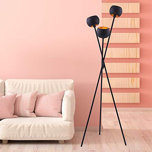 Archiology Black Modern Floor Lamp ,with 3 Matte Black Globe Head and Interwining Tripod Legs-Metal Tripod Floor Lamp for Mid-Century Living Room and Bedroom