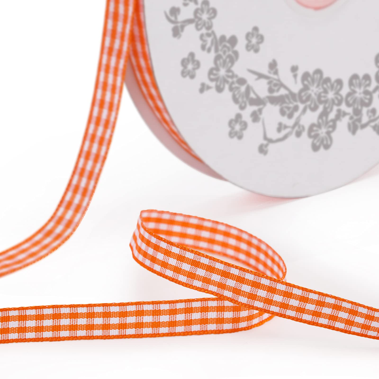 VGoodall Reddish-Orange Gingham Ribbon 3/8 x 50Yd Picnic Craft Ribbon Reddish-Orange Plaid Design for Hair Accessories Craft and Gift Wrapping Check Use for Baby Shower