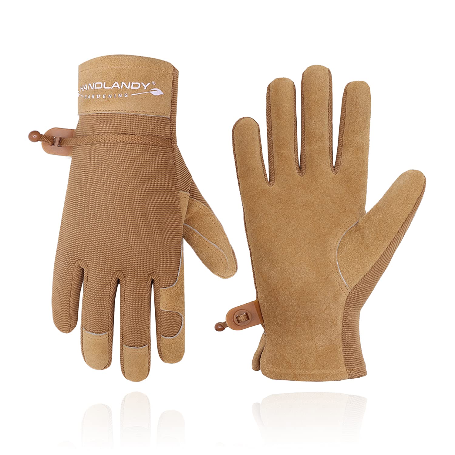 HANDLANDY Gardening Gloves for Women Flexible & Durable, Breathable Utility Work Gloves Heavy Duty Leather Garden Yard Glove (Medium, khaki)