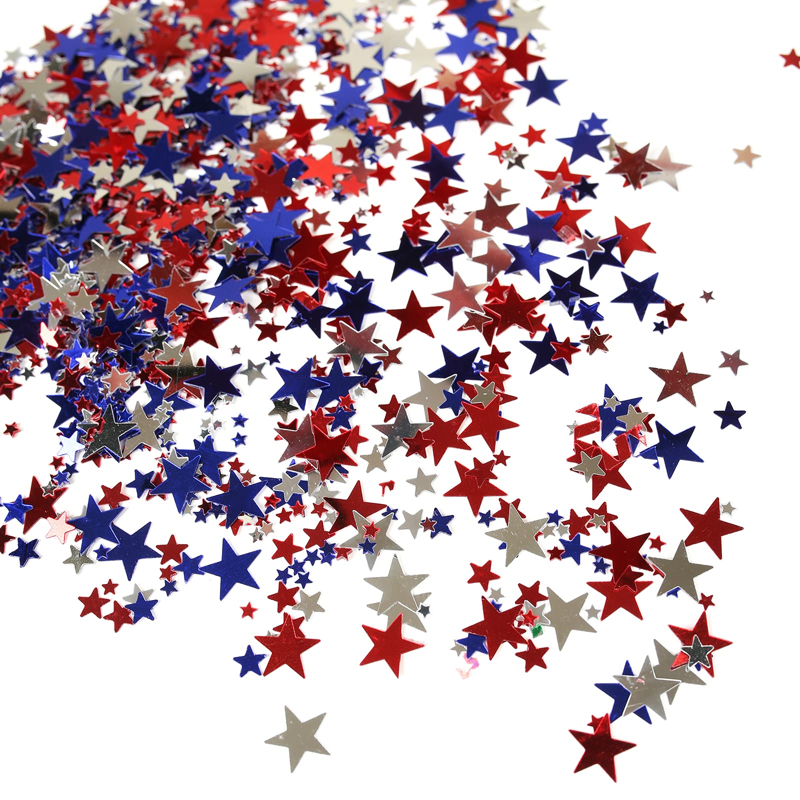 Mefuny 60 g Metallic Star Confetti Star Table Confetti Foil Star Patriotic Confetti for 4th of July Independence Day Party Decoration, Red, Silver and Blue