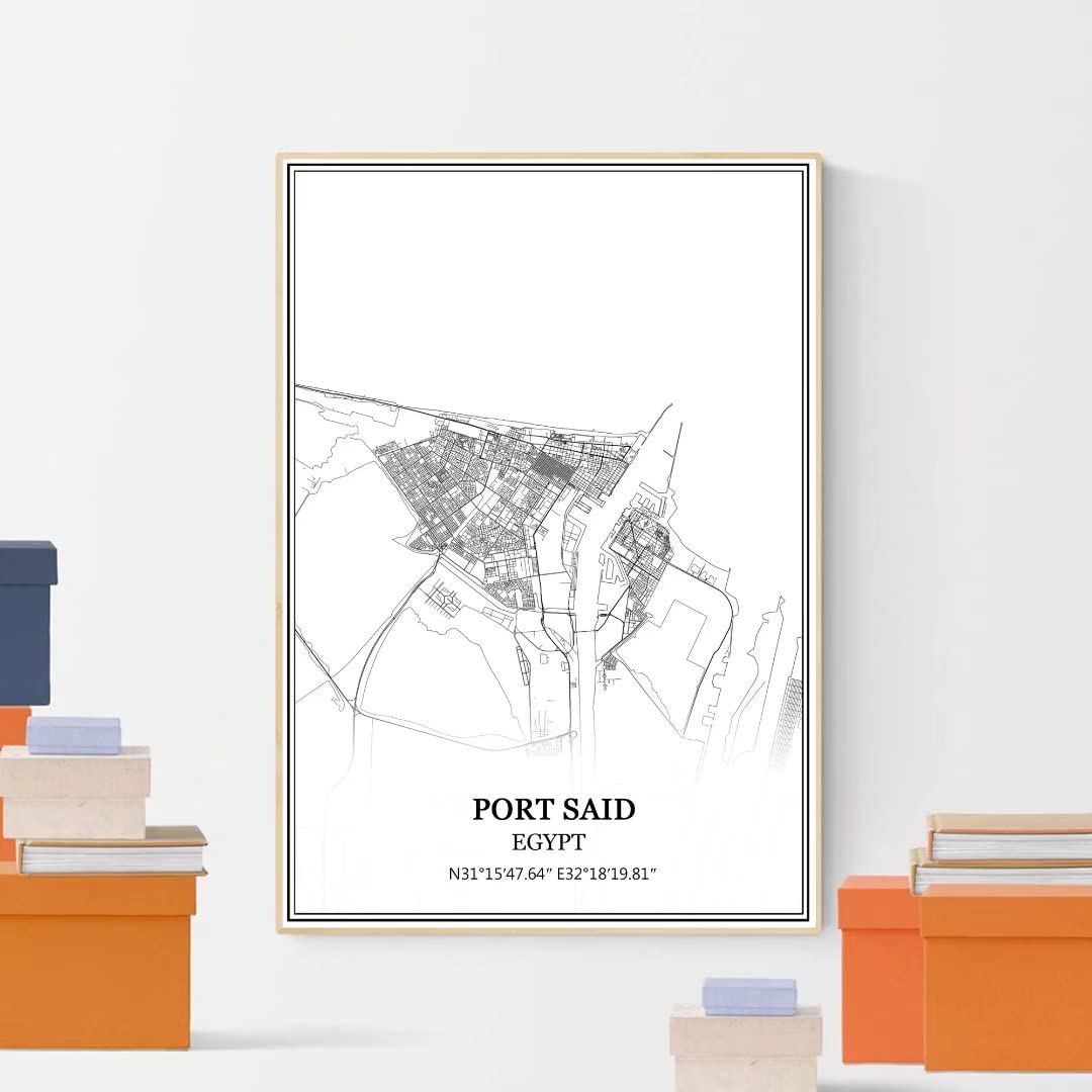 TANOKCRS Port Said Egypt Map Wall Art Canvas Print Poster Artwork Unframed Modern Black and White Map Souvenir Gift Home Decor 18x24 Inches