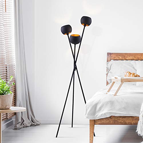 Archiology Black Modern Floor Lamp ,with 3 Matte Black Globe Head and Interwining Tripod Legs-Metal Tripod Floor Lamp for Mid-Century Living Room and Bedroom