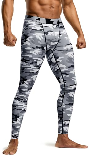 TSLA Men's Compression Pants - Cool Dry Athletic Sports Workout Running Tights Leggings Baselayer, 3pack Tights Camo Black/Camo Grey/Camo Red, Medium