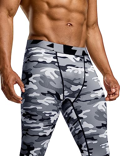 TSLA Men's Compression Pants - Cool Dry Athletic Sports Workout Running Tights Leggings Baselayer, 3pack Tights Camo Black/Camo Grey/Camo Red, Medium