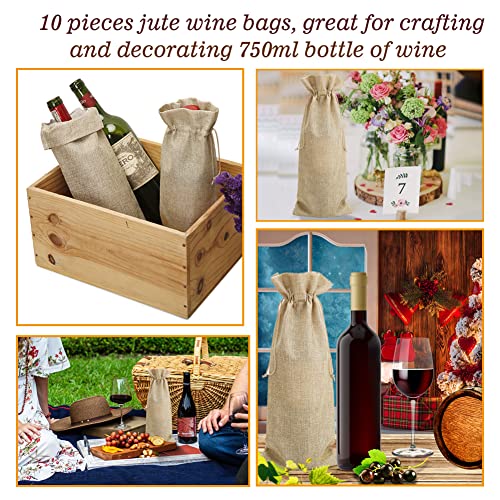 Shintop 10pcs Jute Wine Bags, 14 x 6 1/4 inches Hessian Wine Bottle Gift Bags with Drawstring (Brown)
