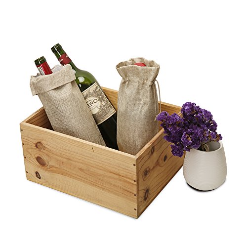 Shintop 10pcs Jute Wine Bags, 14 x 6 1/4 inches Hessian Wine Bottle Gift Bags with Drawstring (Brown)