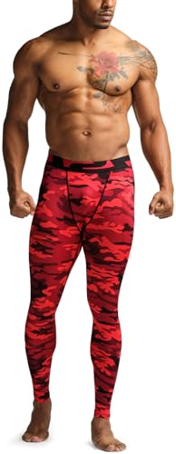 TSLA Men's Compression Pants - Cool Dry Athletic Sports Workout Running Tights Leggings Baselayer, 3pack Tights Camo Black/Camo Grey/Camo Red, Medium