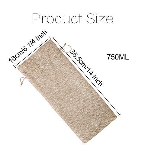 Shintop 10pcs Jute Wine Bags, 14 x 6 1/4 inches Hessian Wine Bottle Gift Bags with Drawstring (Brown)