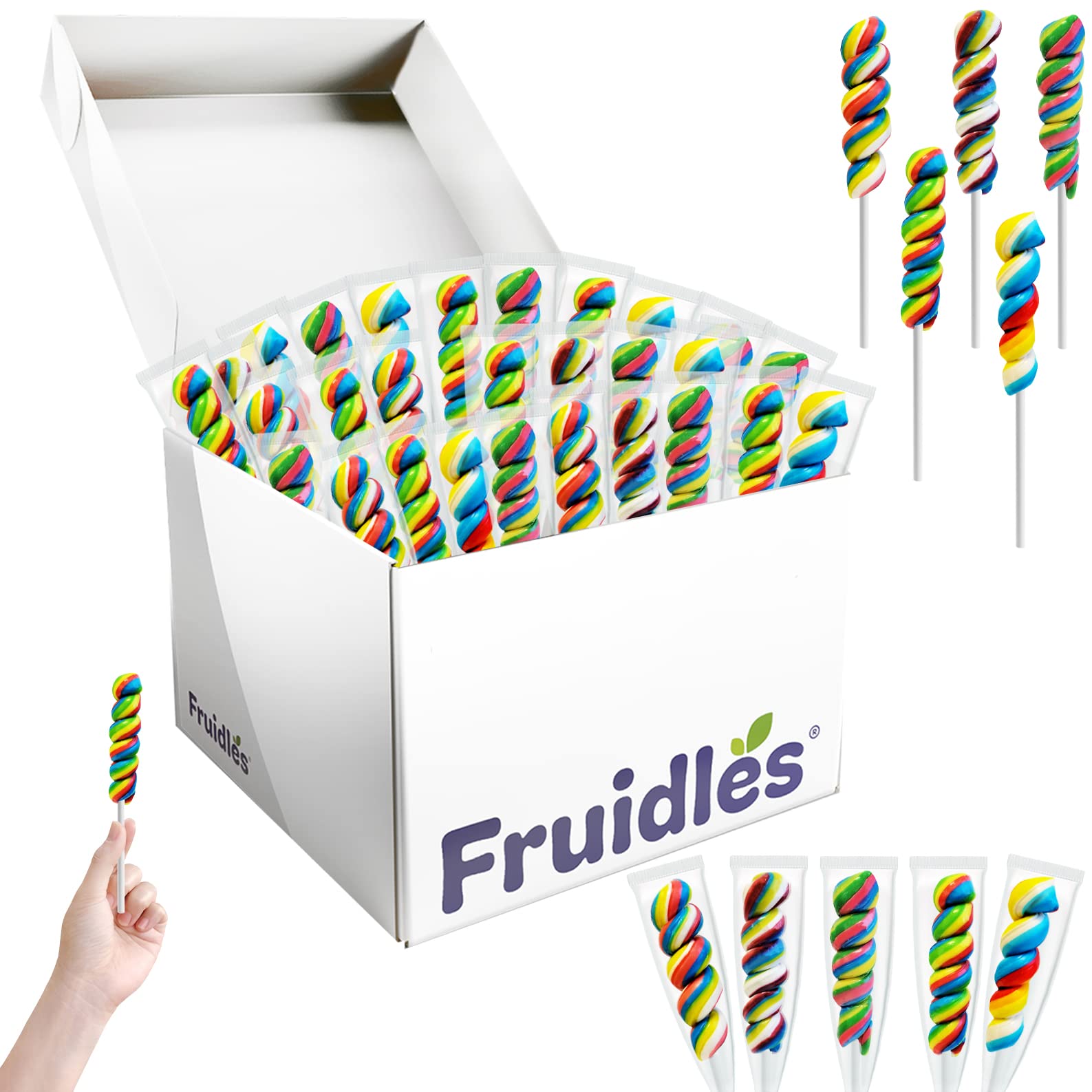 The Dreidel Company Twist Rainbow Lollipop, 4 Color Variety, Mixed Fruit Flavor, Individually Wrapped, 3" Inch Sucker (12-Pack)